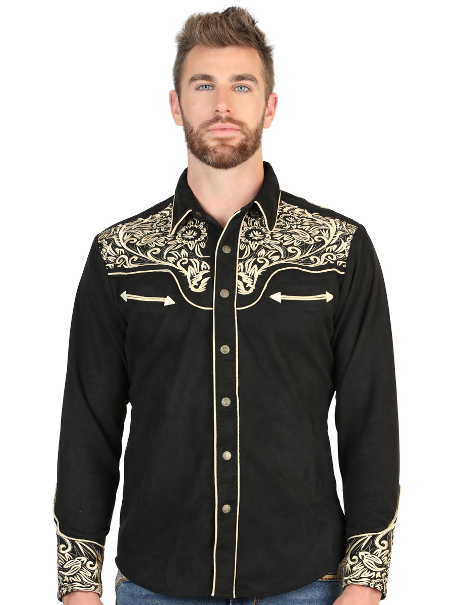 El General Men’s Slim Fit Long Sleeve Western Shirt - Black/Gold Embro ...